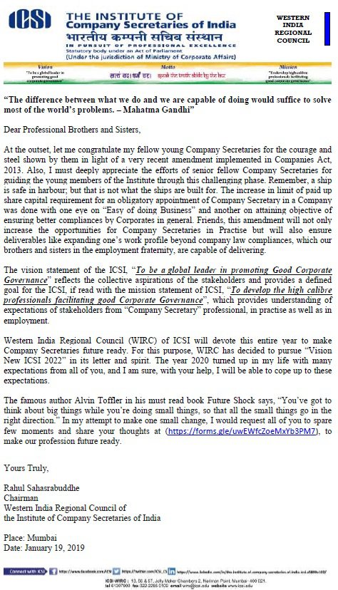 ICSI - Chairman Message