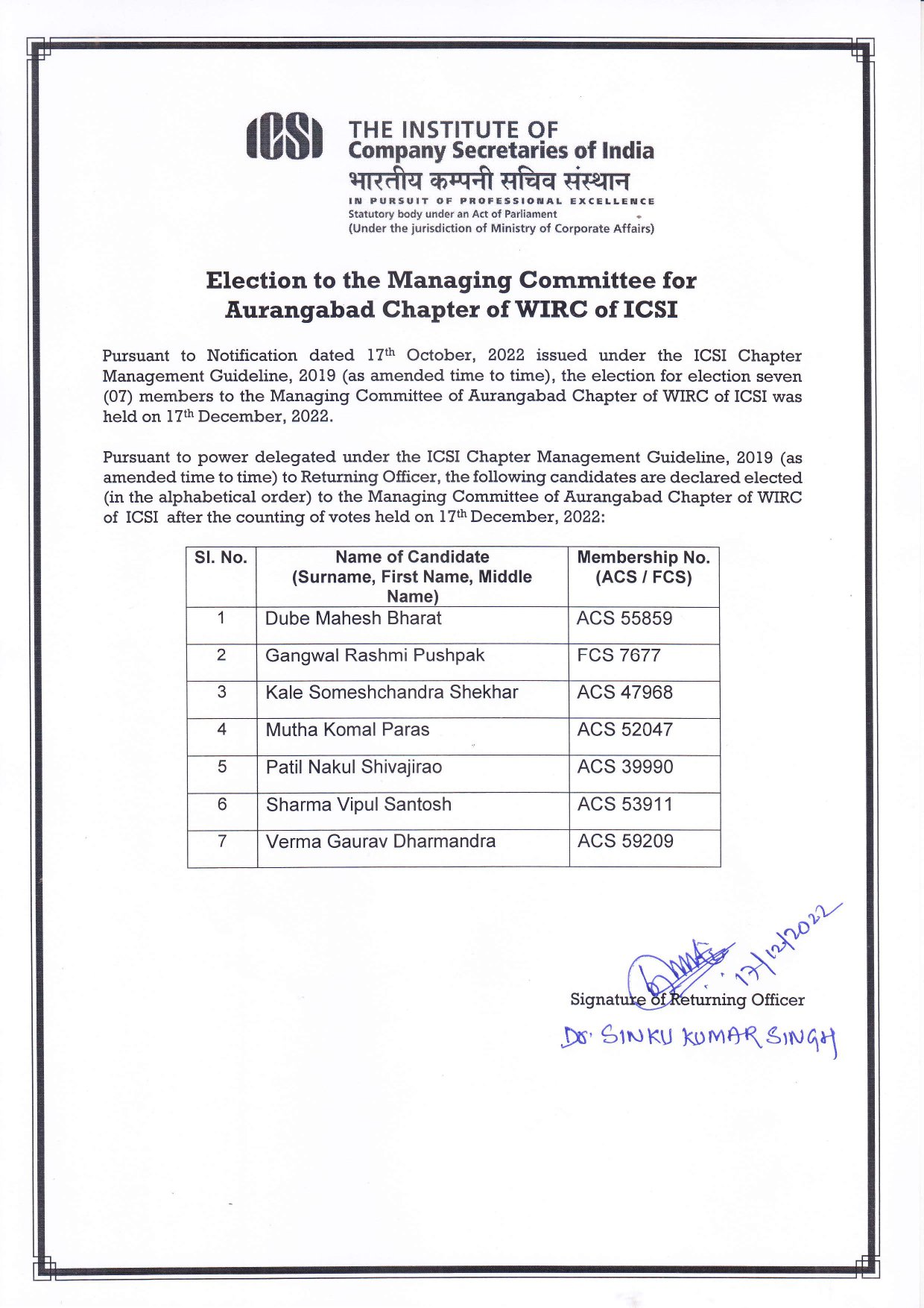 ICSI ELECTIONS 2022 (Councils & Regional) and Chapter Elections 2022 | ICSI